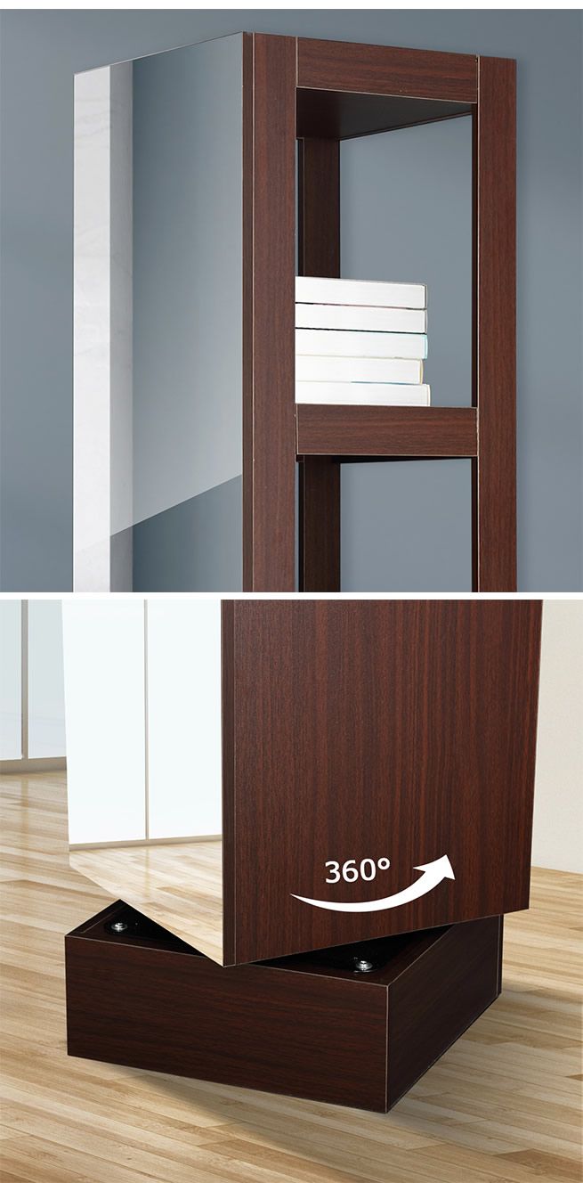 360-Degree Swivel Bookcase Cabinet Shelves Full length Mirror Storage ...