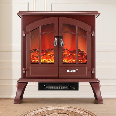 22 Inch 1800W Freestanding Electric Fireplace Stove Realistic LED Flame ...