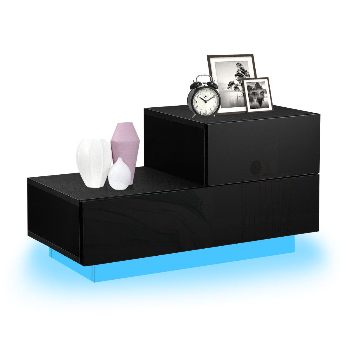 L Shape Bedside Table Side Table with 2 Drawers, High Gloss Front, RGB ...