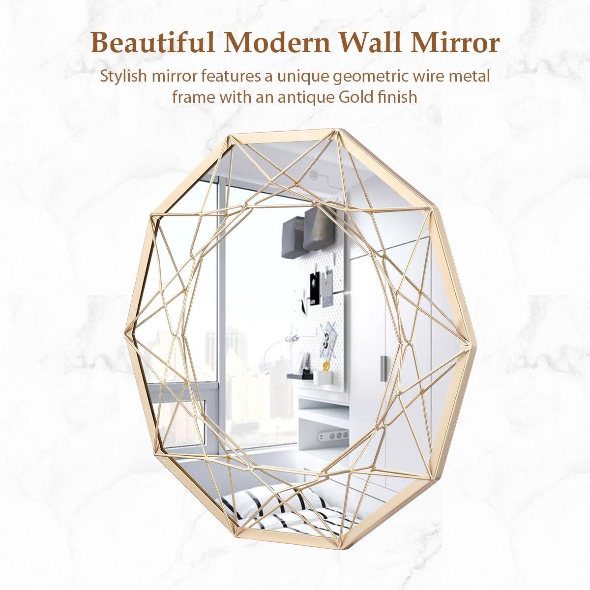 Geometric Shaped 10-Sided Wall Mirror Decorative Vanity Mirror Gold ...