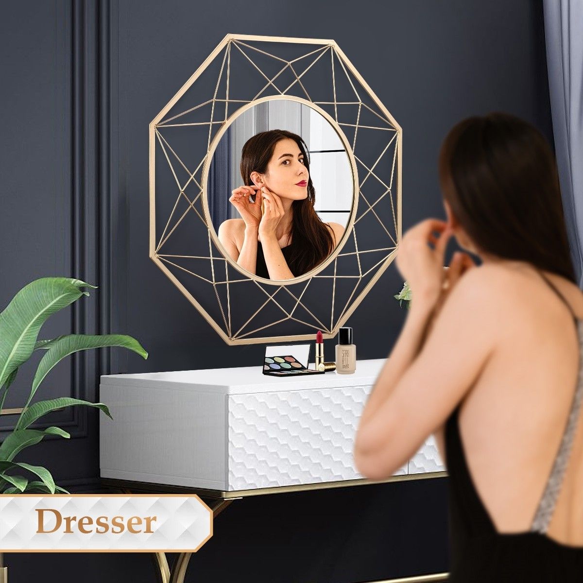 Geometric Shaped 8-Sided Wall Mirror Decorative Vanity Mirror Gold ...