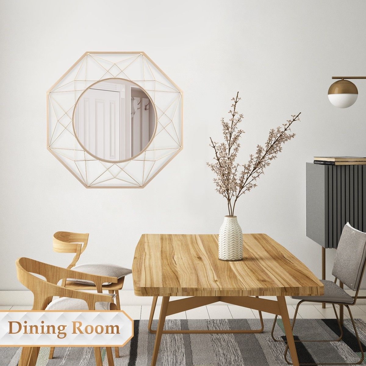 Geometric Shaped 8-Sided Wall Mirror Decorative Vanity Mirror Gold ...