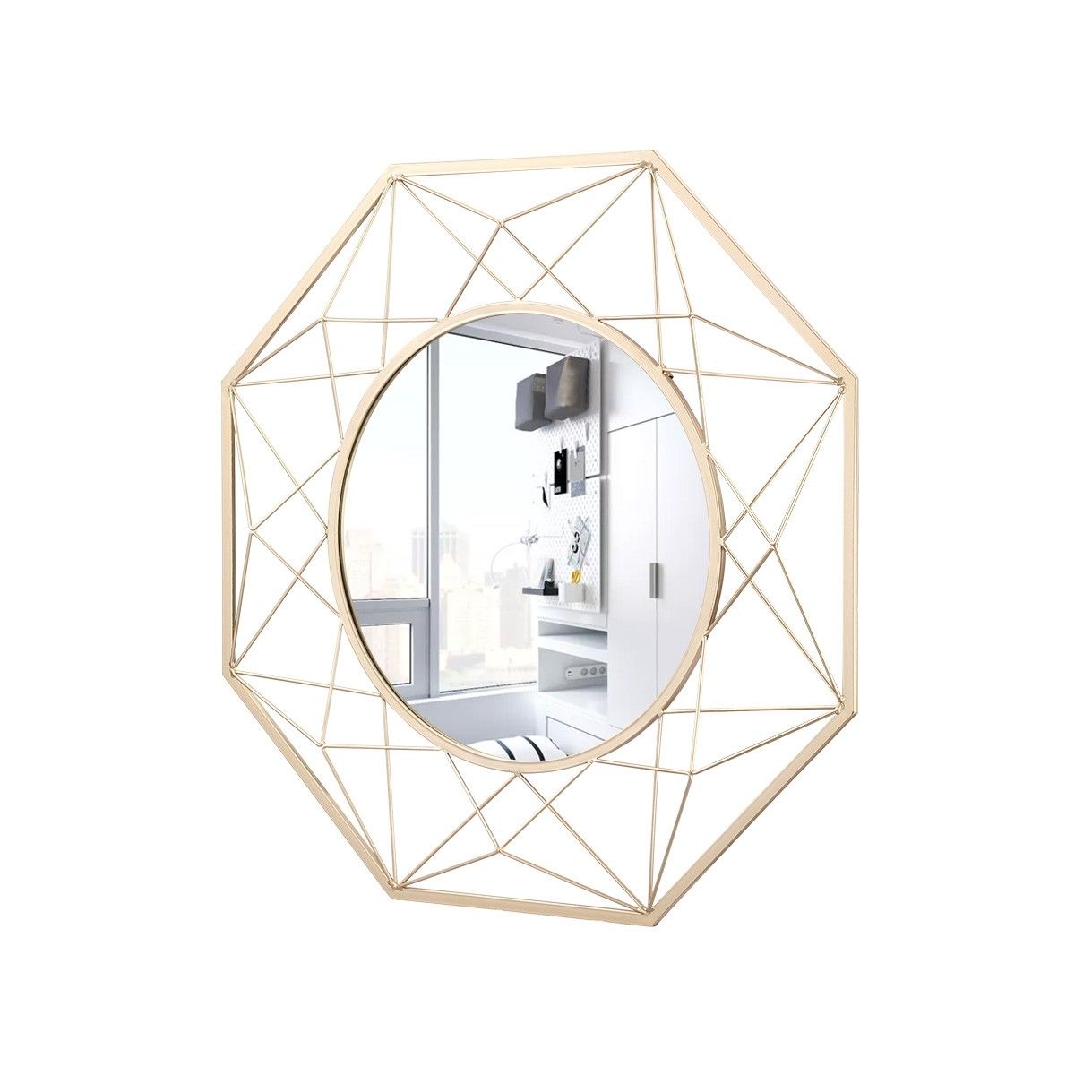 Geometric Shaped 8-Sided Wall Mirror Decorative Vanity Mirror Gold ...