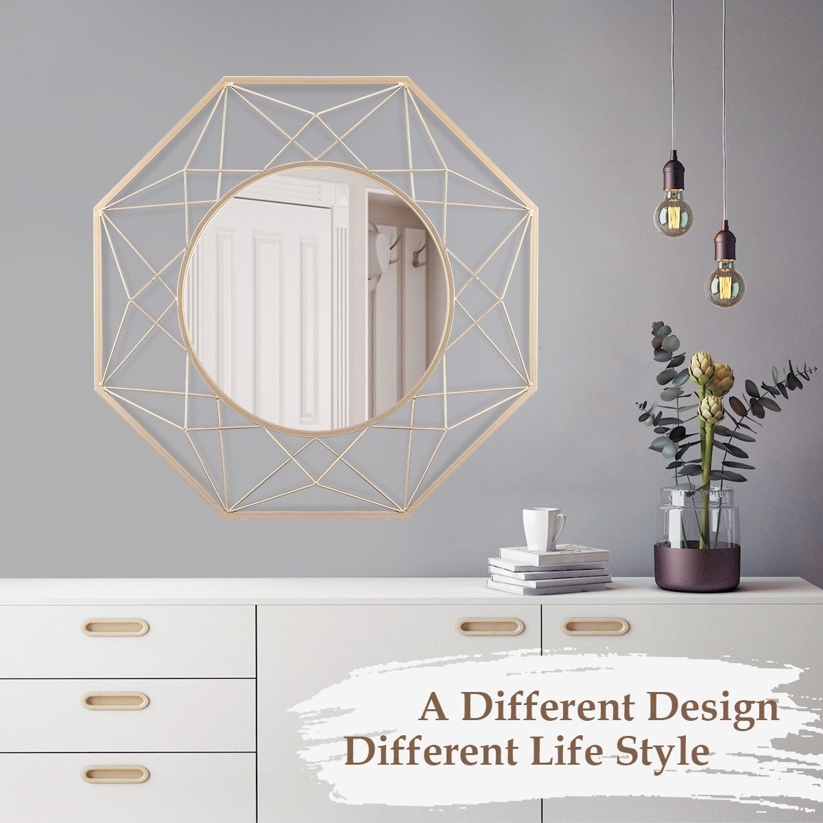Geometric Shaped 8-Sided Wall Mirror Decorative Vanity Mirror Gold Frames