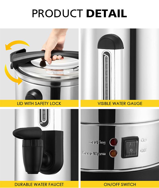 Maxkon 28L Stainless Steel Hot Water Urn 2500W Electric Hot Beverage ...
