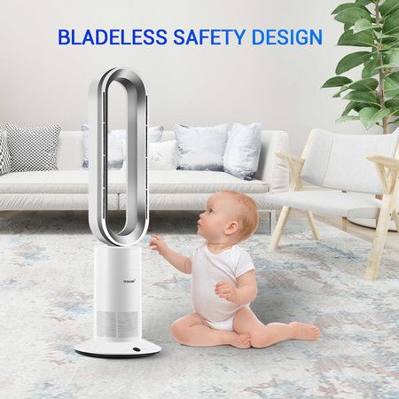 2 In 1 Tower Fan Bladeless Cool Hot Heater Oscillating Heating with LED ...