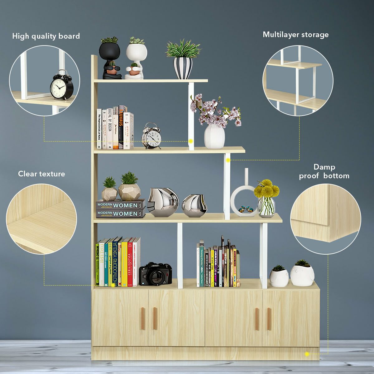 Multi-Level Ladder Bookshelves Bookcase Display Shelf Storage Cube Unit ...