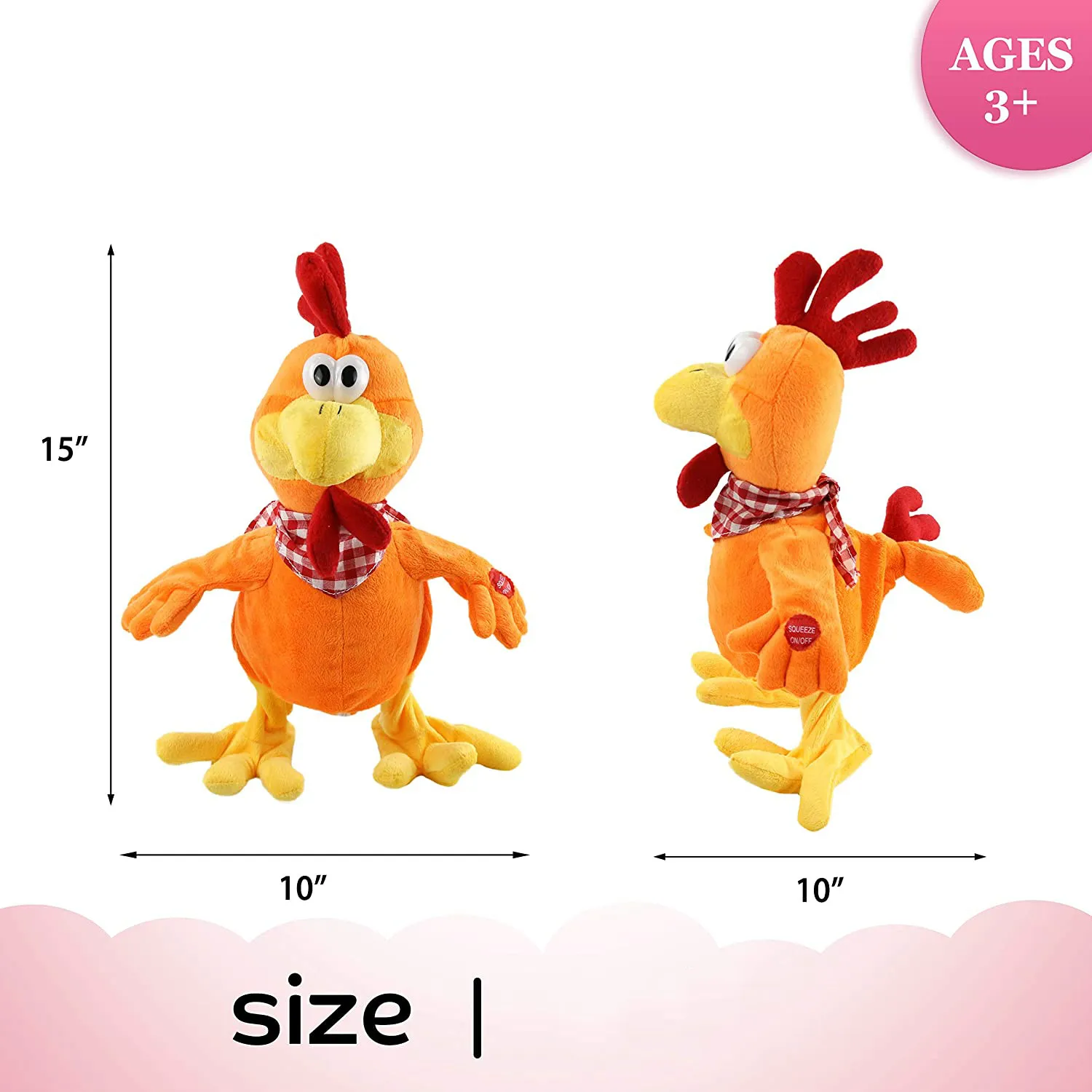 Squawking Chicken Musical Stuffed Animal with a bib Walking Singing ...