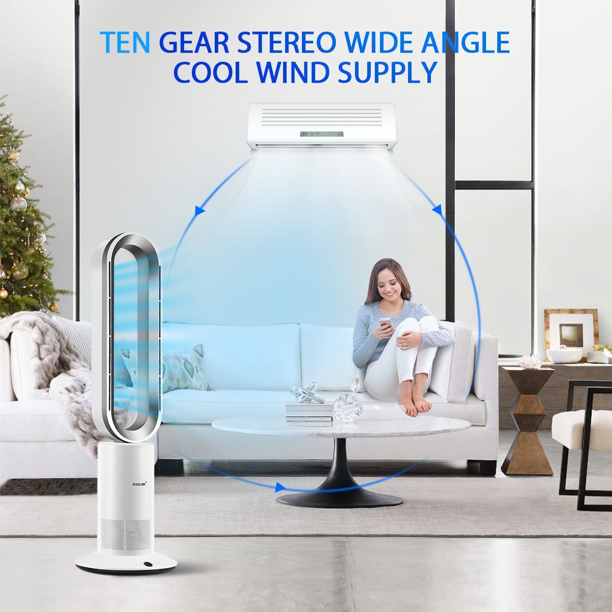 2 In 1 Tower Fan Bladeless Cool Hot Heater Oscillating Heating with LED ...