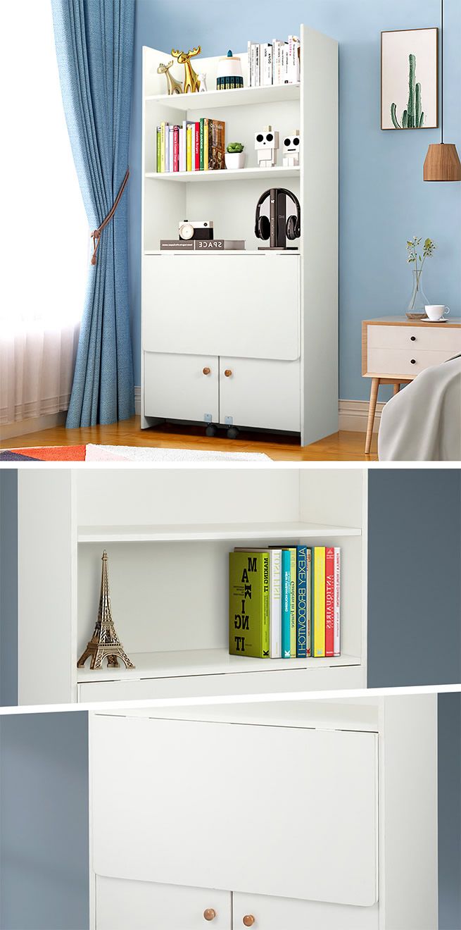 Multifunctional Computer Desk Bookshelf Wooden Storage Organiser Modern ...