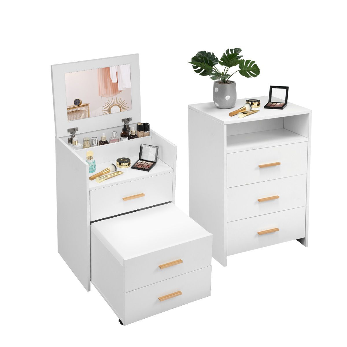 Dressing Table with Mirror Stool and Bedside Table Set Modern Home ...