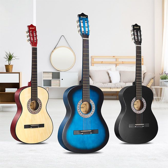 Melodic 38 Inch Round Acoustic Guitar Pack Classical Cutaway Blue ...