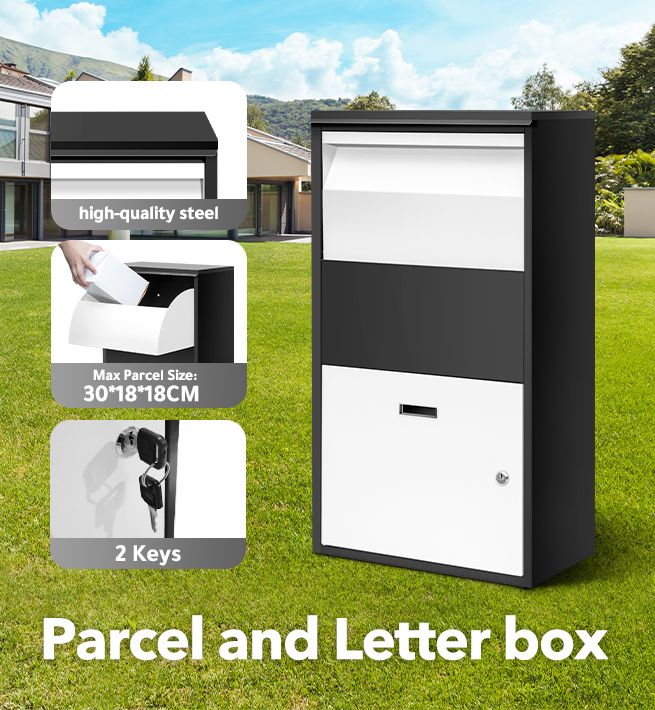 Metal Letter Box Lockable Post Mail Box Parcel Letterbox Mailbox for A4 ...