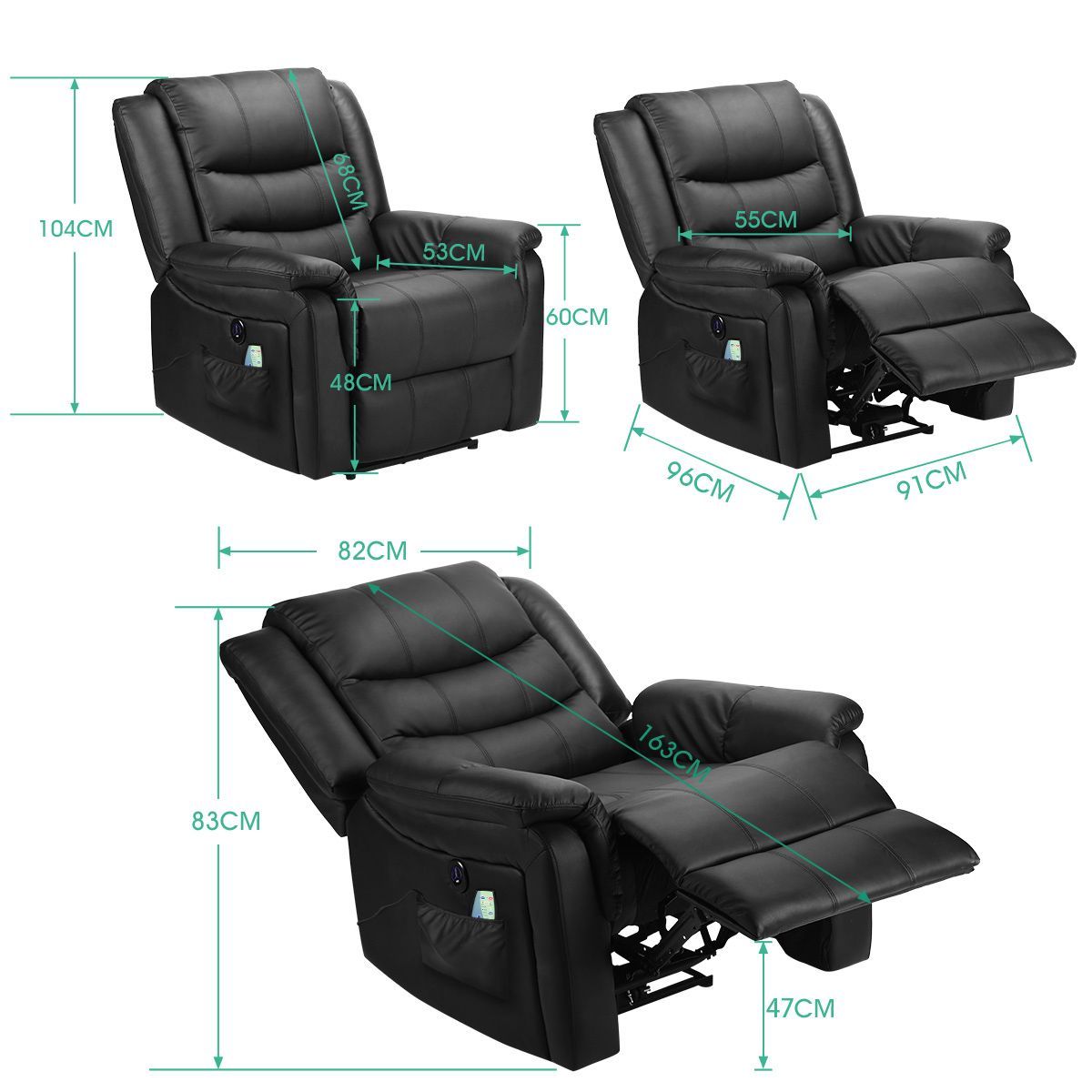 8-Point Heated Vibrating Massage Chair Electric Recliner Armchair ...