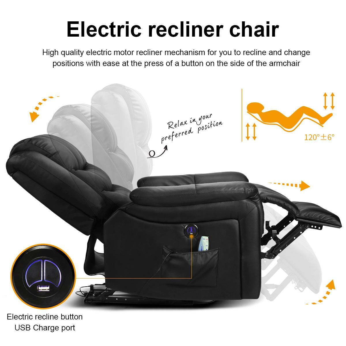 8-Point Heated Vibrating Massage Chair Electric Recliner Armchair ...