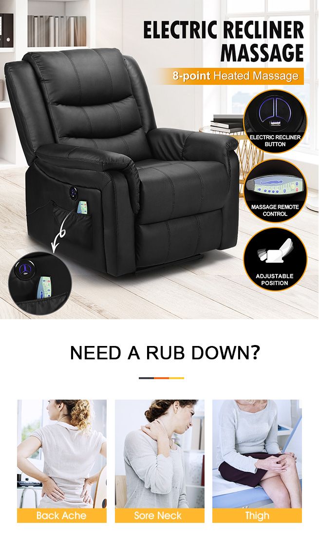 8-Point Heated Vibrating Massage Chair Electric Recliner Armchair ...