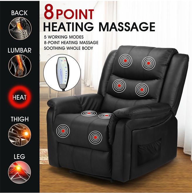 8-Point Heated Vibrating Massage Chair Electric Recliner Armchair ...