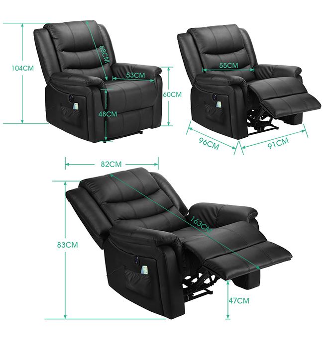 8-Point Heated Vibrating Massage Chair Electric Recliner Armchair ...