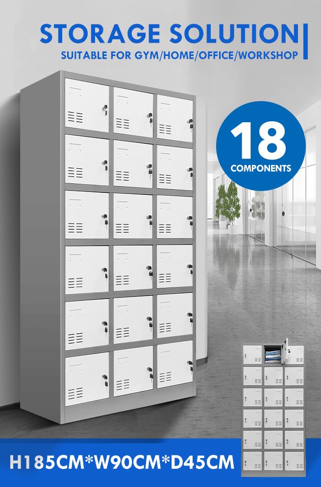 18 Doors Metal Steel Locker Gym Office School Home Stationary Storage ...