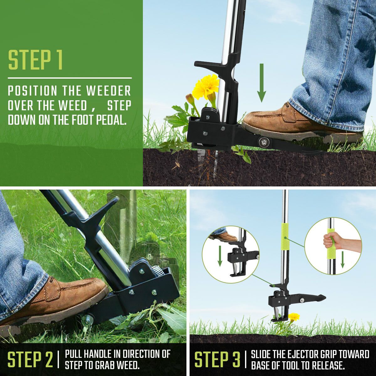 Garden Weed Puller Stand Up Weeder with 4 Steel Claws, Long Handle ...
