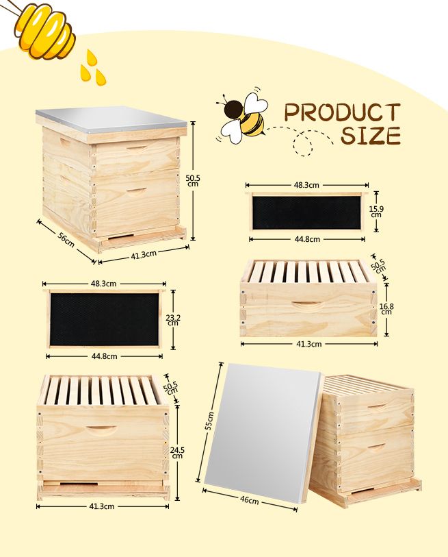 2 Layers Honey Bee Hive Box Beehive Kit Beekeeping Starter Set Backyard ...