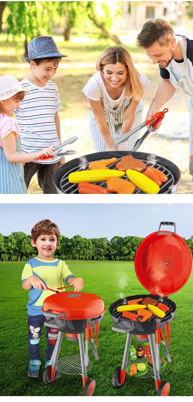 Kids Pretend BBQ Grill Barbeque Playset Toy Set with Sound LED Light ...