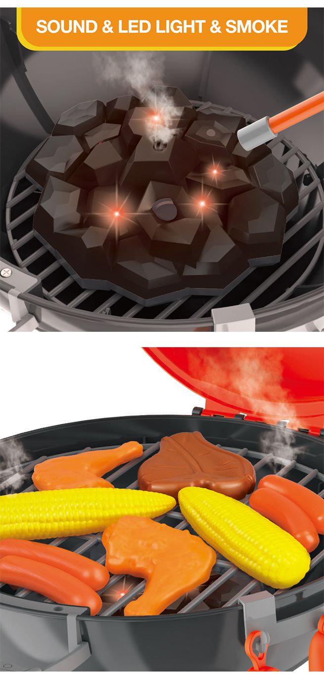 Kids Pretend BBQ Grill Barbeque Playset Toy Set with Sound LED Light ...
