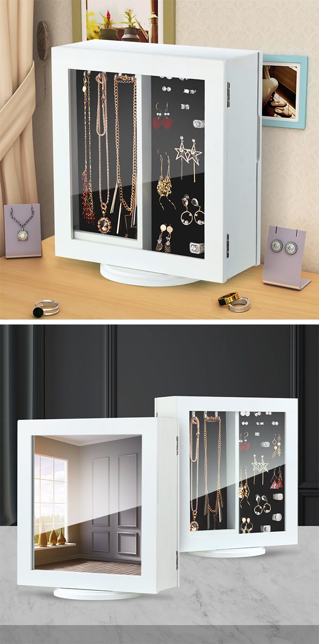 360 Degree Rotating Jewellery Cabinet Organiser Mirror Jewelry Cabinet ...