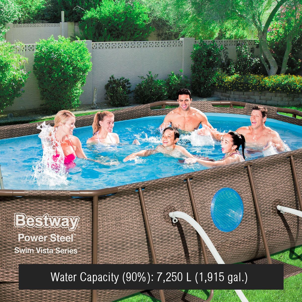 Bestway Rattan Print Steel Frame Above Ground Swimming Pool W/Antimicrobial Filter 4.27X2.5X1M ...
