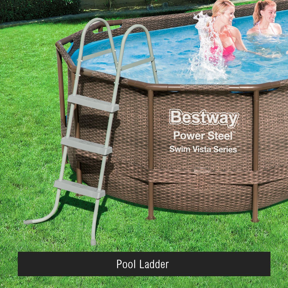 Bestway Rattan Print Steel Frame Above Ground Swimming Pool W/Antimicrobial Filter 4.27X2.5X1M ...