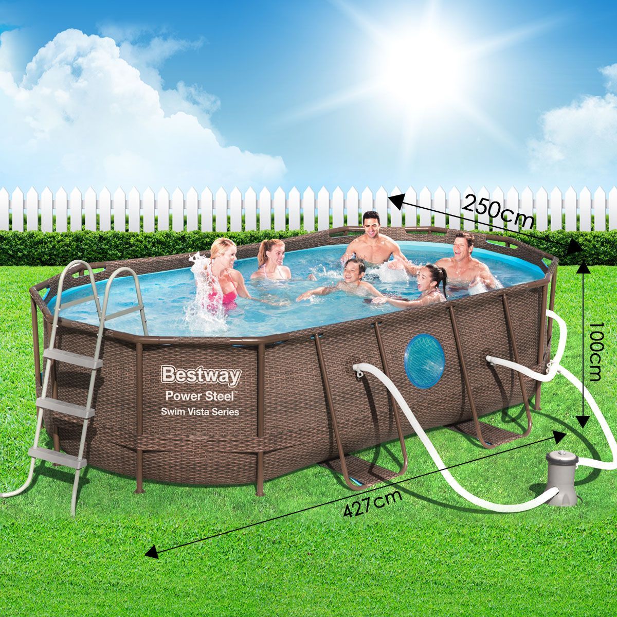 Bestway Rattan Print Steel Frame Above Ground Swimming Pool W ...