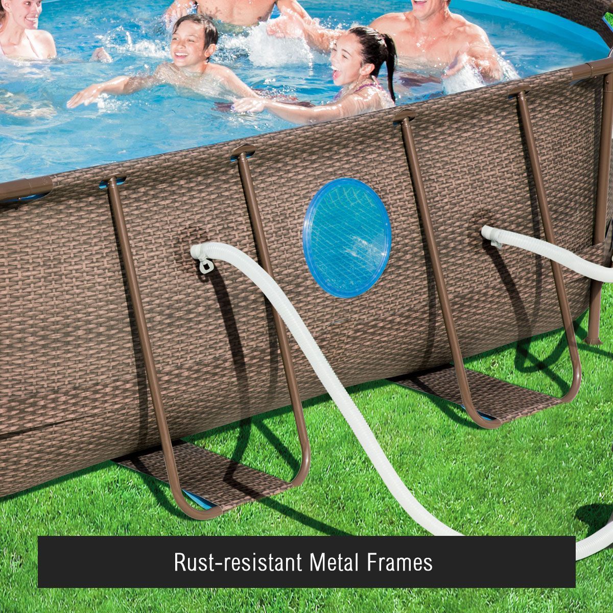 Bestway Rattan Print Steel Frame Above Ground Swimming Pool W/Antimicrobial Filter 4.27X2.5X1M ...