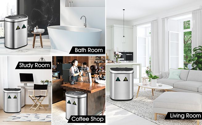 70L Kitchen Touchless Motion Sensor Bin Dual Compartment Garbage Waste ...