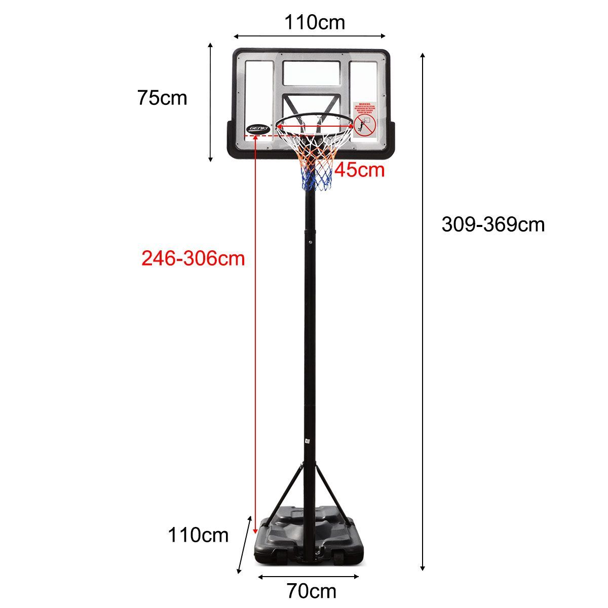 Anti Rust 2.46-3.06M Height Adjustable Basketball Hoop System W/Spring ...