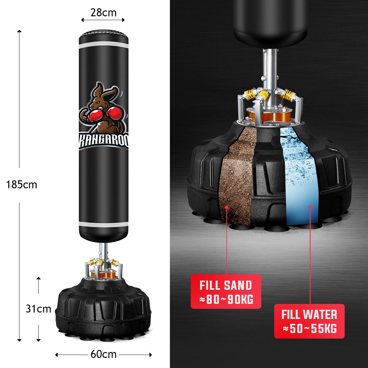Genki 185cm Hydraulic Free Standing Punching Boxing Kicking Bag Stand ...