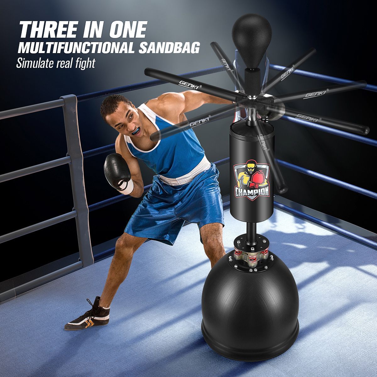 Genki Free Standing Punching Boxing Kicking Bag Stand Adjustable Height ...