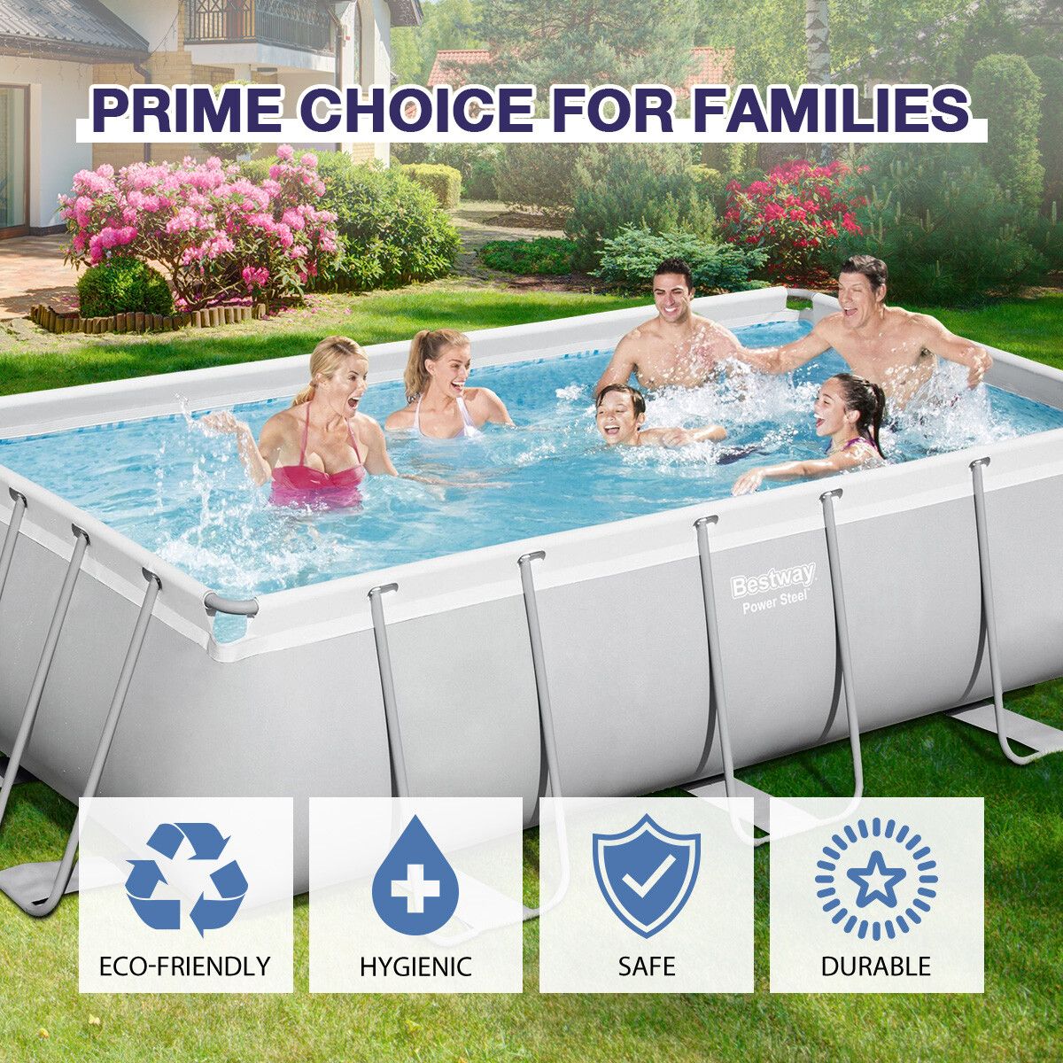 Bestway Rectangular Above Ground Swimming Pool Portable Backyard Pool ...