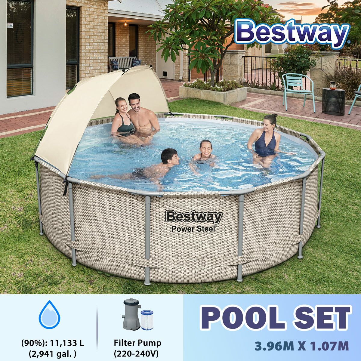 Bestway Above Ground Swimming Pool Portable Backyard Outdoor Pool Set ...