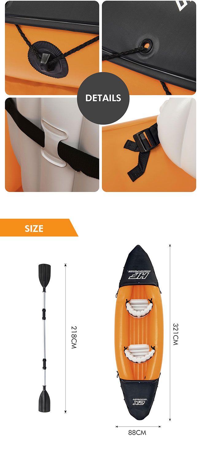 Bestway Lightweight Tandem Kayak Inflatable Two-person Canoe 3.21m x ...