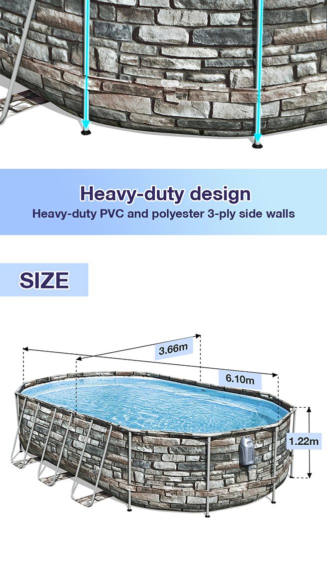 Bestway Oval Above Ground Swimming Pool Portable Backyard Pool Kit LED Light Filter Pump 6.1x3 ...