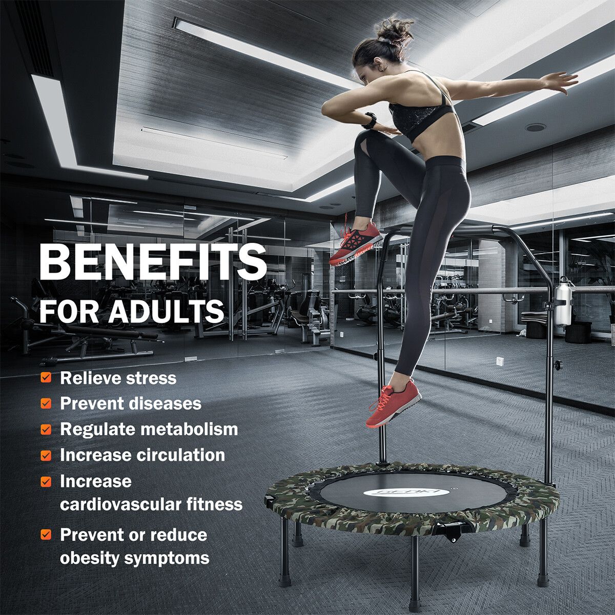 Genki Foldable Trampoline Mini Exercise for Adults Kids Indoor Fitness ...