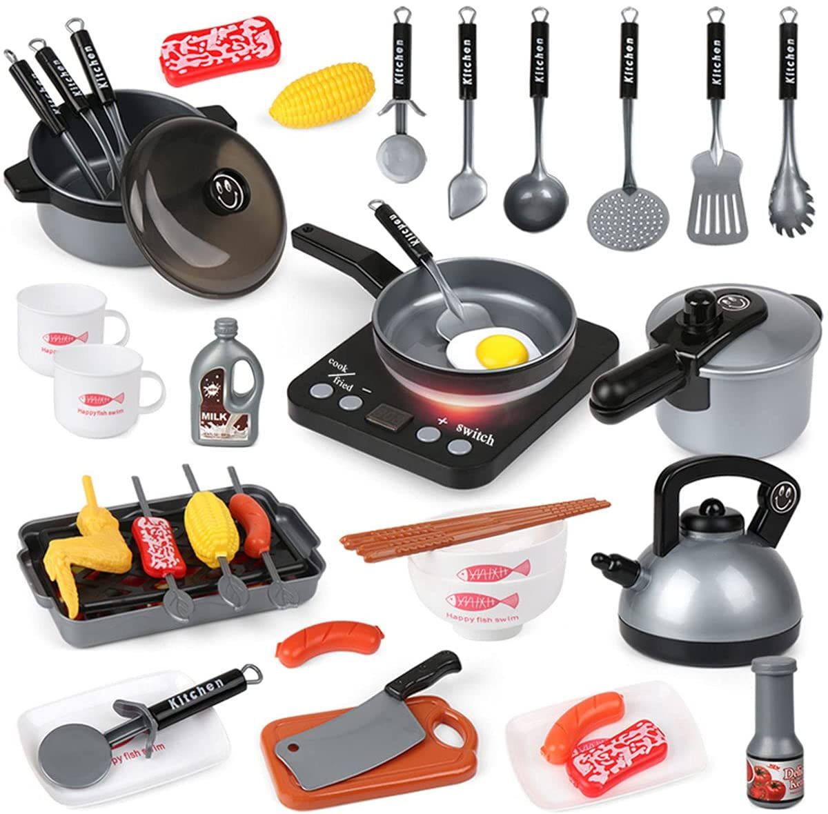 36PCS Kids Cooking Sets, Pretend Play Kitchen Toy with Electronic ...