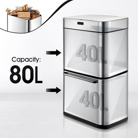 80L Dual Rubbish Bin Sensor Recycling Kitchen Waste Trash Garbage Can ...