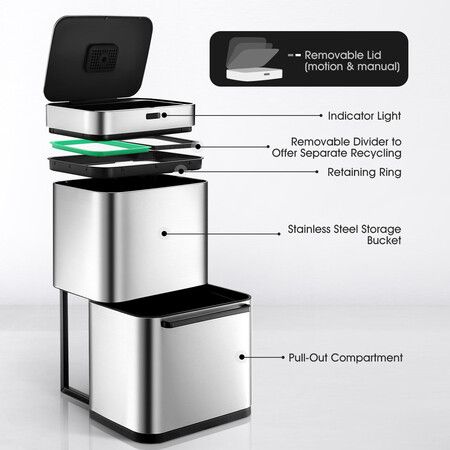 80L Dual Rubbish Bin Sensor Recycling Kitchen Waste Trash Garbage Can ...