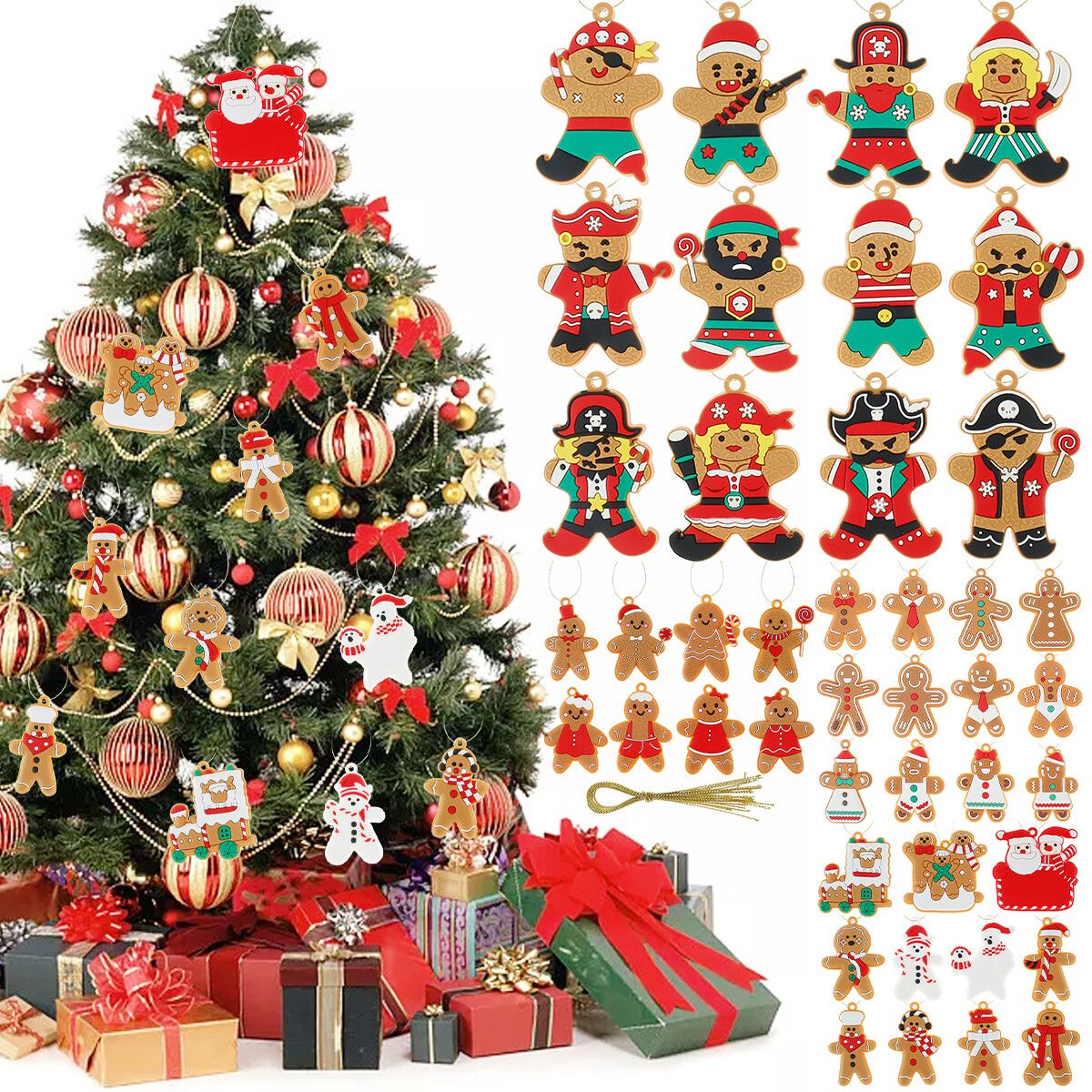 43pcs Gingerbread Man Pirates Ornaments for Christmas Tree Decorations ...