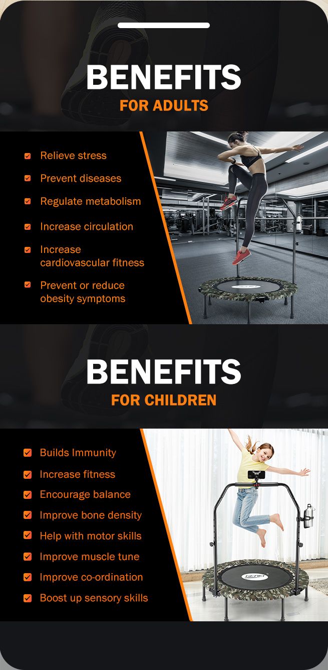 Genki Foldable Trampoline Mini Exercise for Adults Kids Indoor Fitness ...