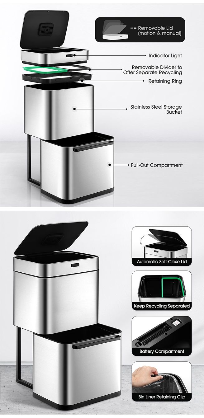 80L Dual Rubbish Bin Sensor Recycling Kitchen Waste Trash Garbage Can ...