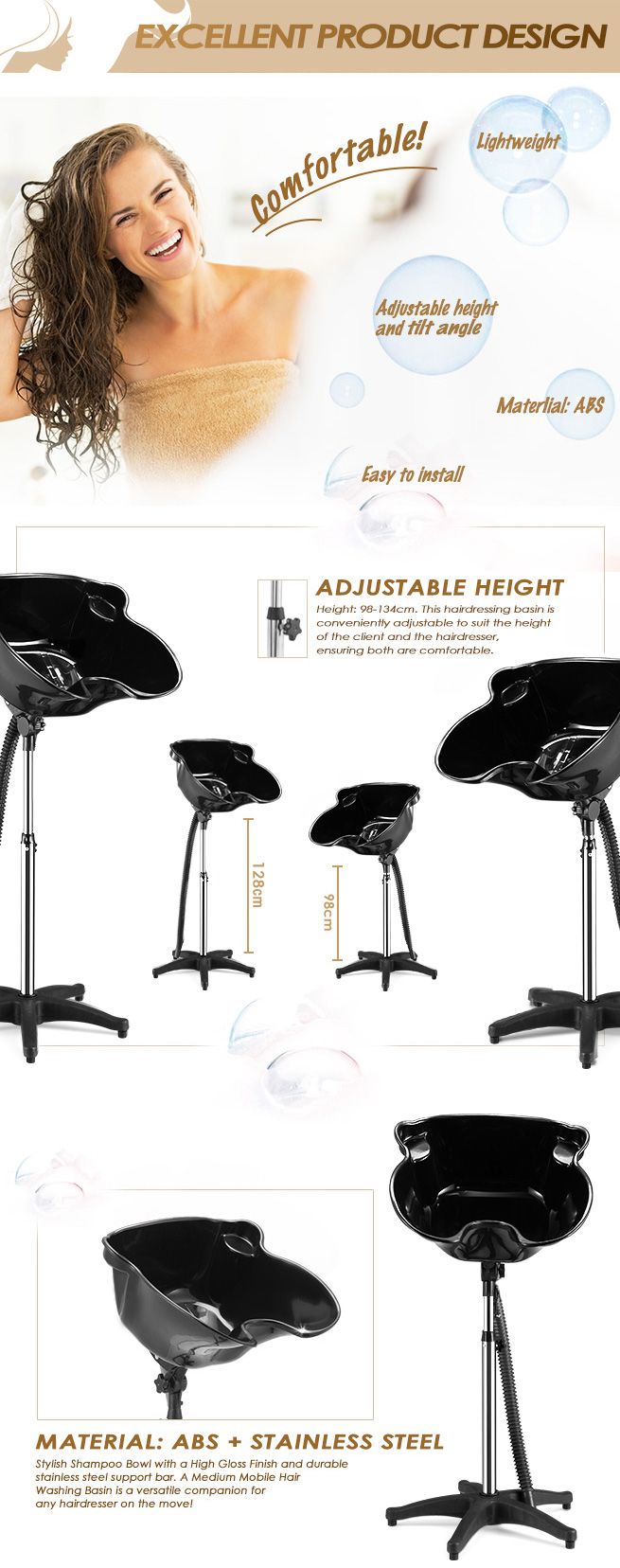 Barber Salon Basin Portable Shampoo Hairdressing Hair Wash Bowl ...