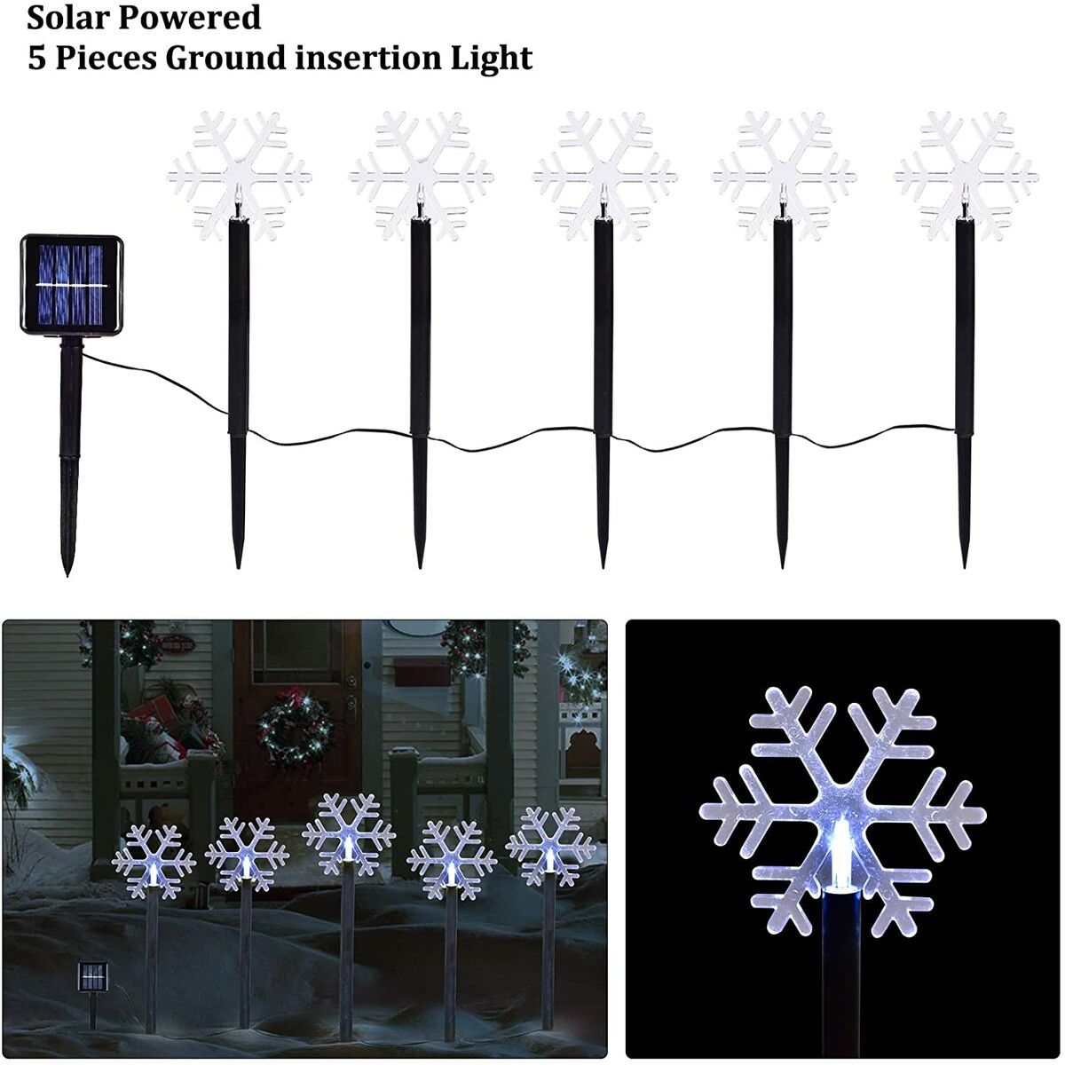 White Christmas Pathway Lights Solar Powered, Snowflake Lights with ...