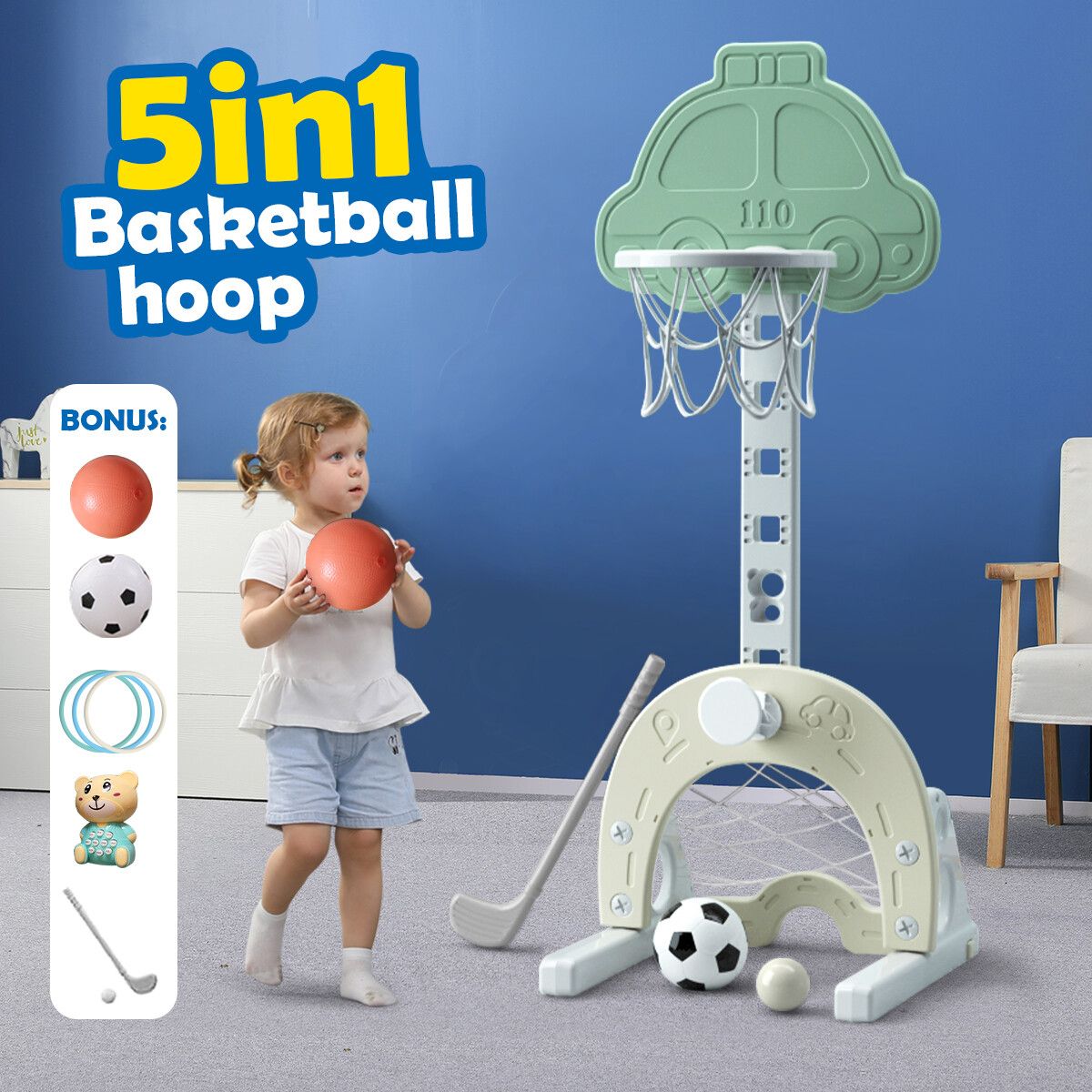 Kidbot Basketball Hoop Set Ring Toss Football Net Golf Game Activity ...